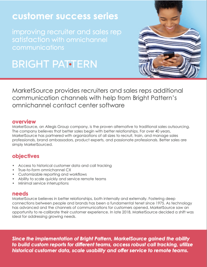 Bright Pattern Contact Center Chosen by MarketSource, Inc. To Support ...